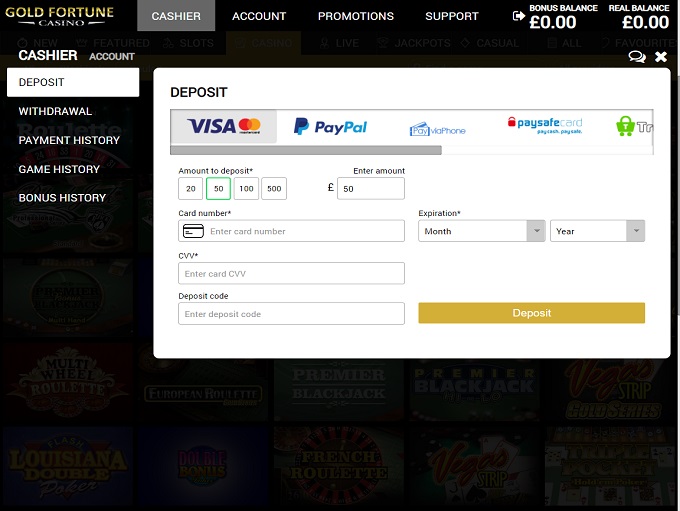 Gold Fortune Casino has a 100% up to 200$ Sign Up Bonus