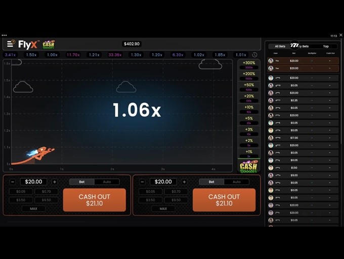 FlyX Cash Booster Crash By Buck Stakes Entertainment » Review + Demo Game